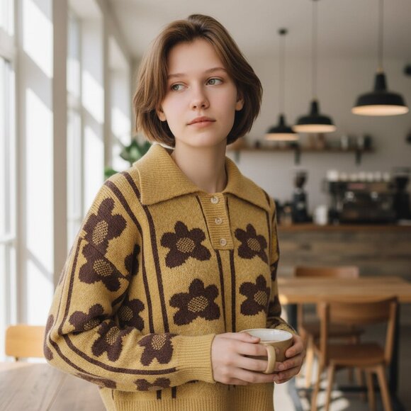 Cider | Sweaters | Cider Floral Knit Polo Sweater | Poshmark